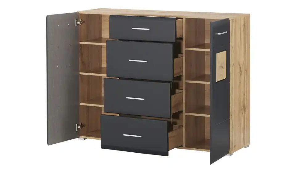 Kommode Cortina | 140 cm, Eiche Altholz (Nachbildung) / Schwarz