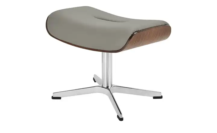 Air Hocker in Grau | Echtleder & Walnuss