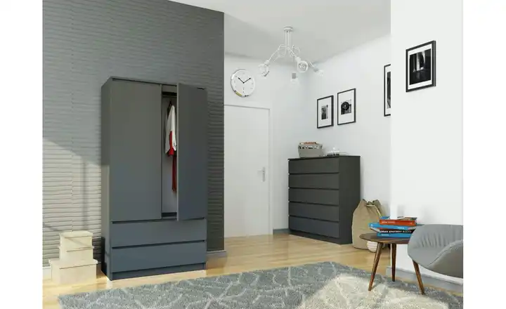 Drehtürenschrank mit 2 Schubladen Oda | Graphit