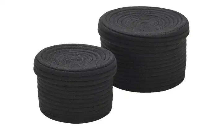 HOME STORY Aufbewahrungskorb mit Deckel, 2er Set | Schwarz