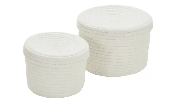 HOME STORY Aufbewahrungskorb mit Deckel, 2er Set | Weiß