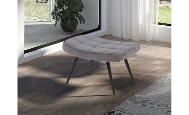 Hocker in Grau | Cordstoff mit Metallgestell