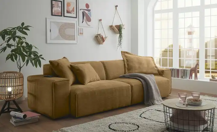 Gray & Jones Einzelsofa im Trendstoff Baltic Breeze | Hellbraun, Mikrofaser