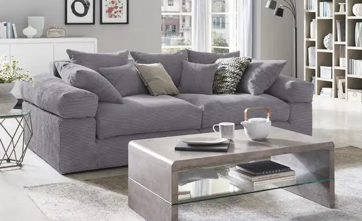 Big Sofa Lionore in Grau | Cordstoff