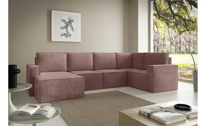 Wohnlandschaft in Pink | Cordstoff Orto links