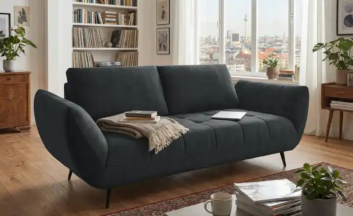 Carly Sofa 2-sitzig in Schwarz | 240 cm